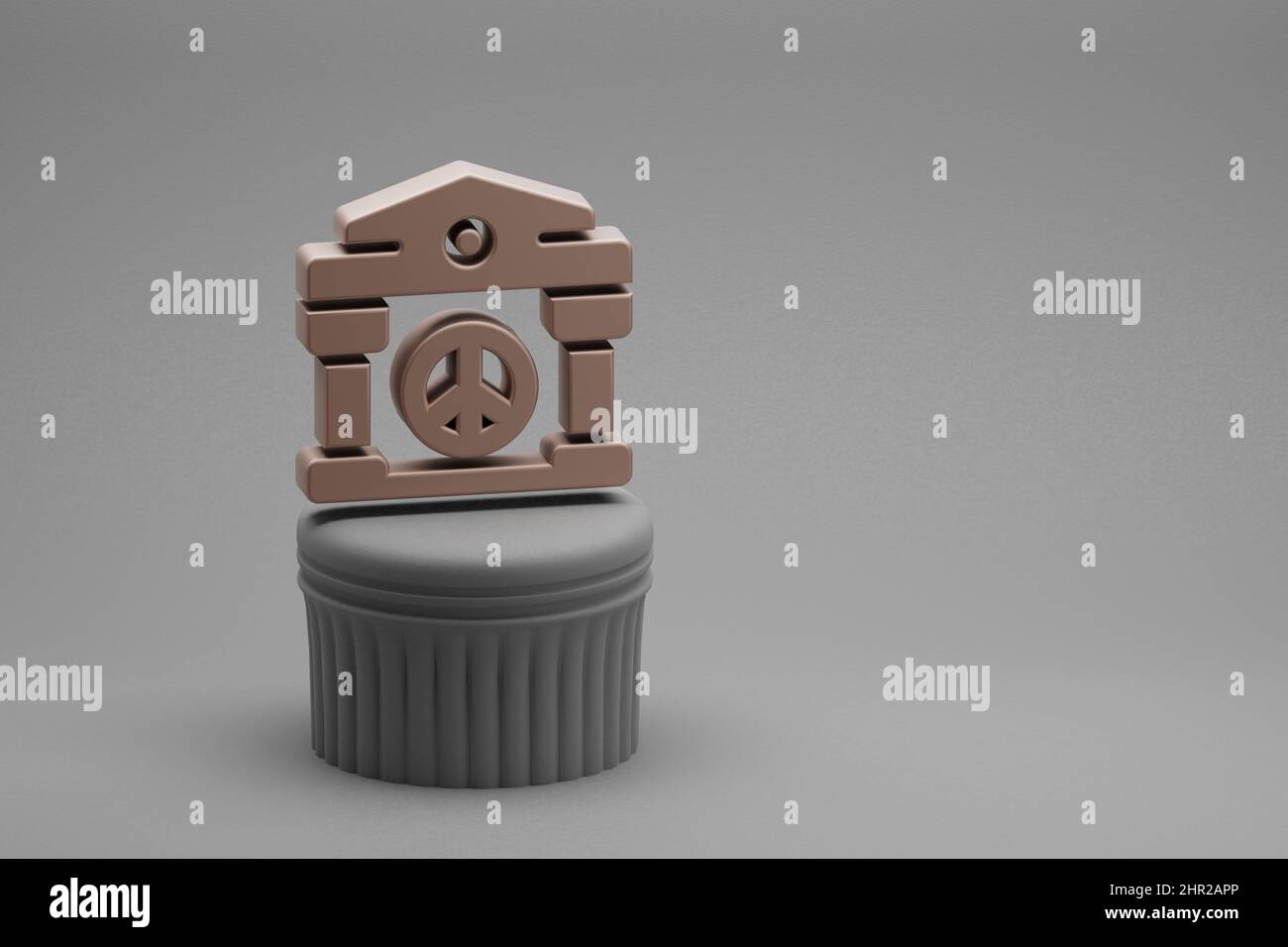 Peace building symbol on a beton column ceramic background. 3d ...