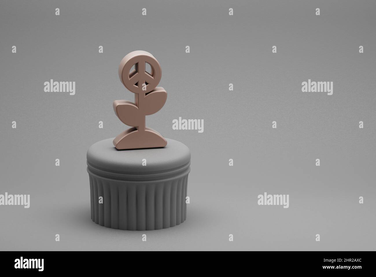 Peace grows symbol on a beton column ceramic background. 3d rendering ...