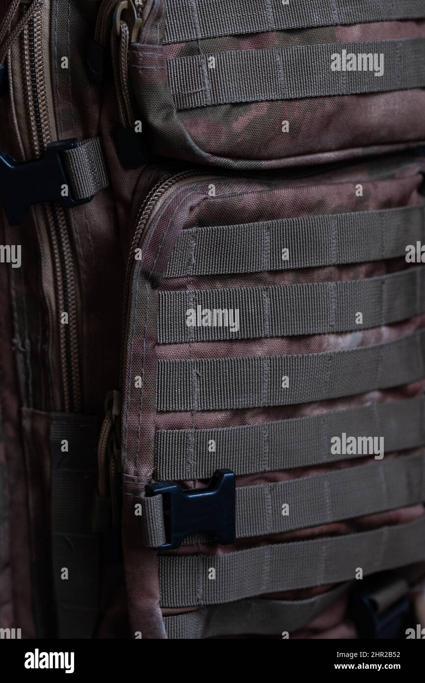 Military backpack of khaki color. Camouflage backpack. Military ...