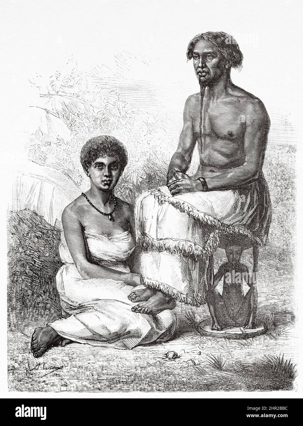 Rasuna chief and his wife, Central Africa. Old 19th century engraved ...