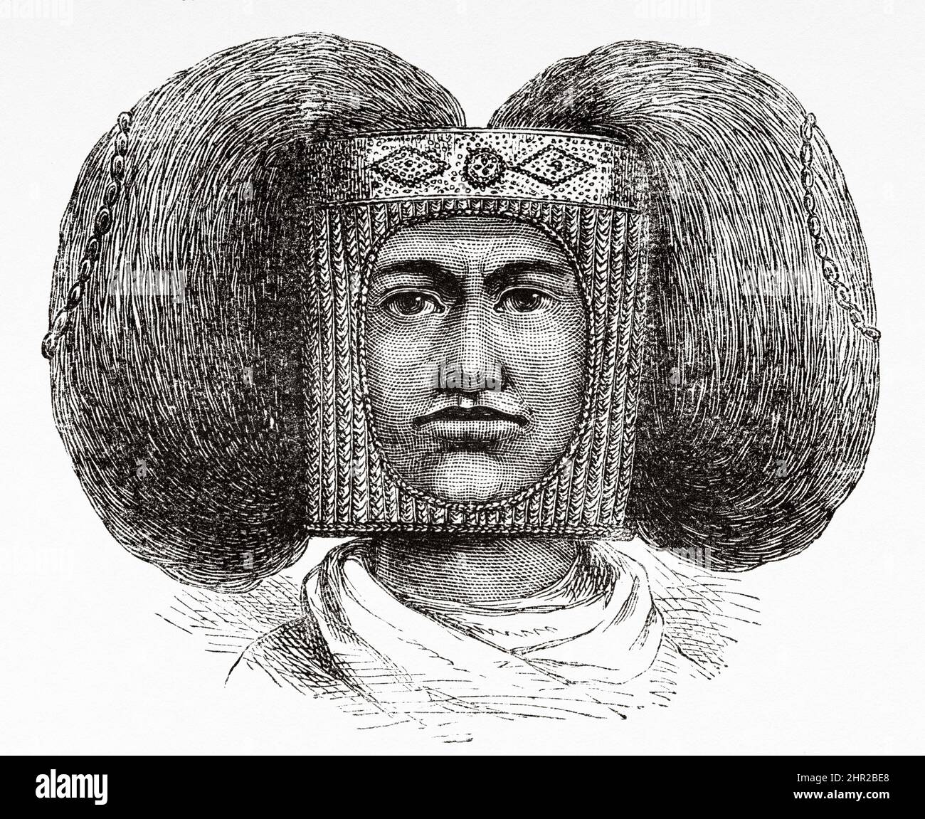 Headdress decorated with traditional hair from the tribe of Mulatre ...