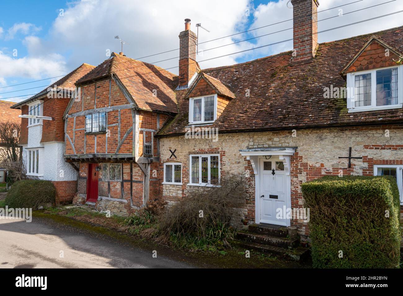 Cottages in Church Street, Binsted village, Hampshire, England, UK. The ...
