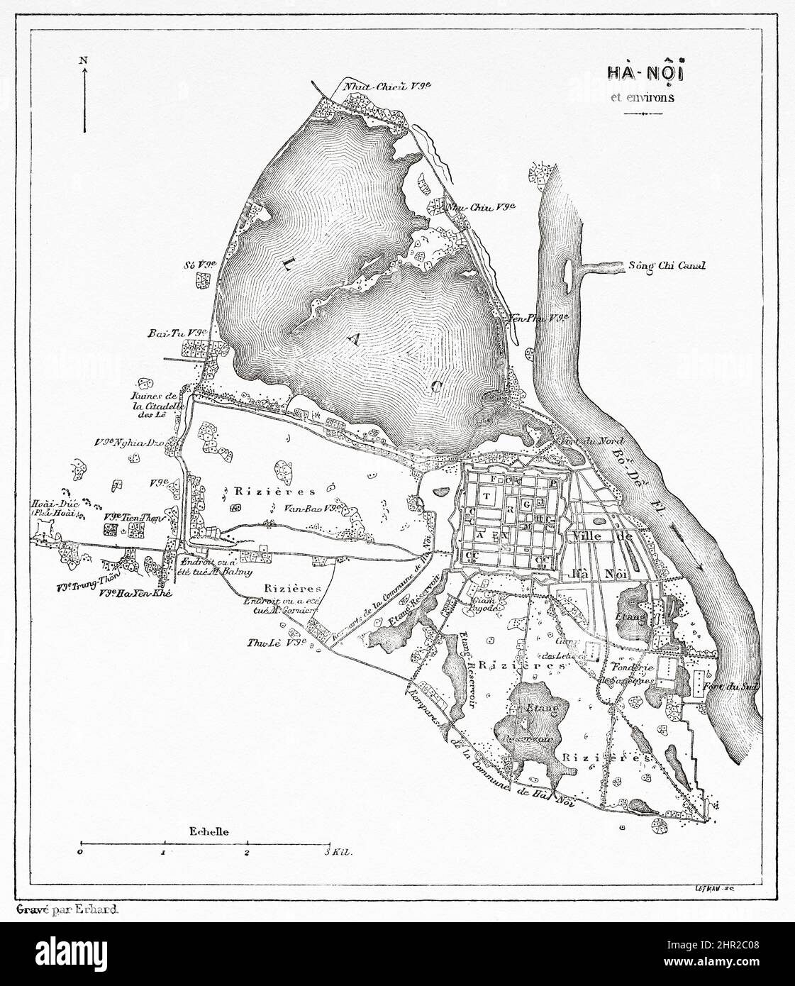 Old map of Hanoi and its surroundings, Vietnam. Asia. Conquest of the ...