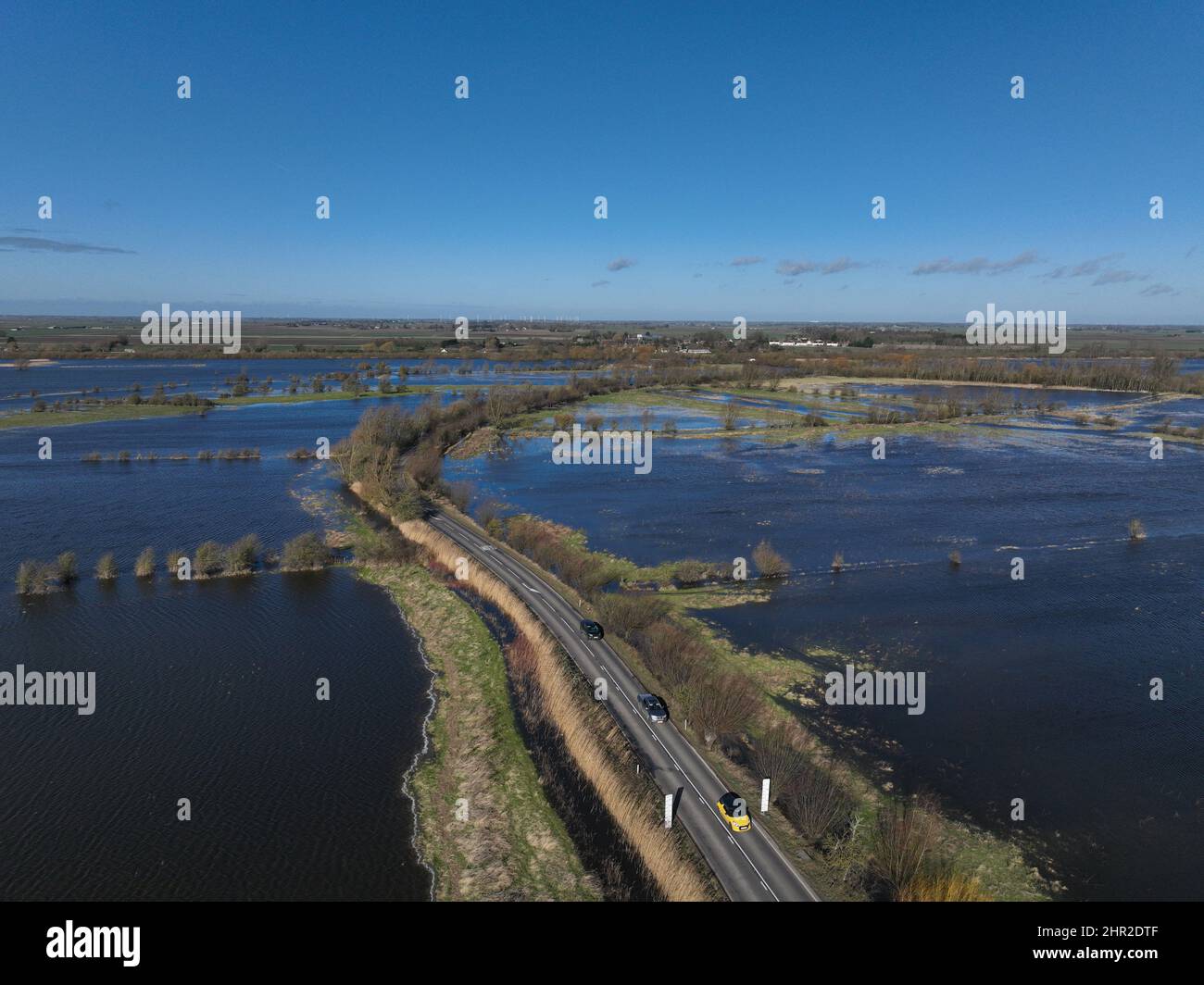Welney, UK. 23rd Feb, 2022. The Welney wash area is beginning to fill ...