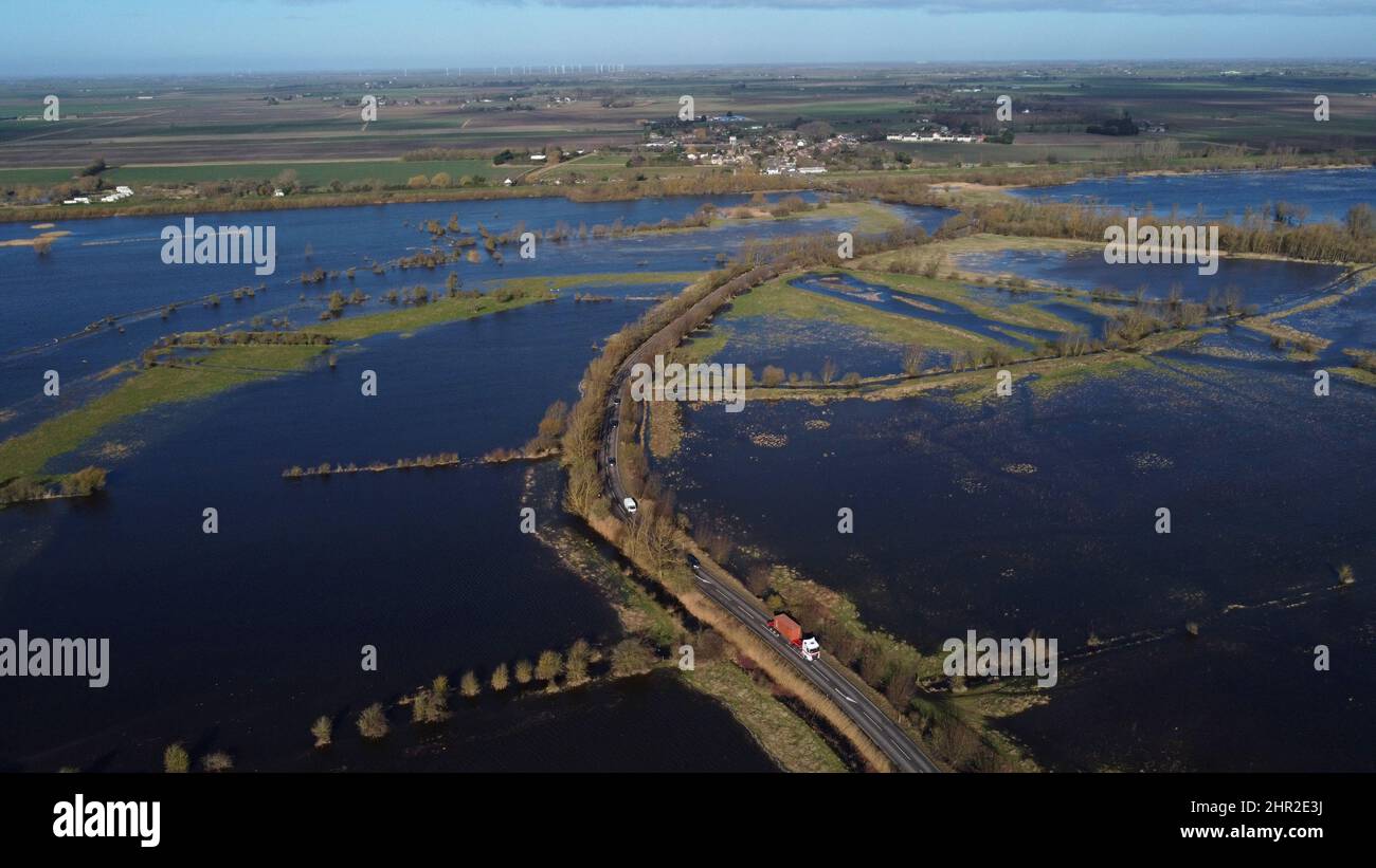 Welney, UK. 23rd Feb, 2022. The Welney wash area is beginning to fill ...