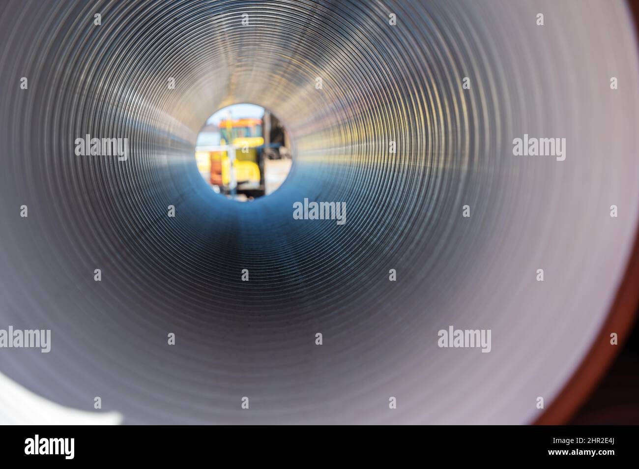 Inside the plastic corrugated pipe. Polypropylene pipe for laying in ...