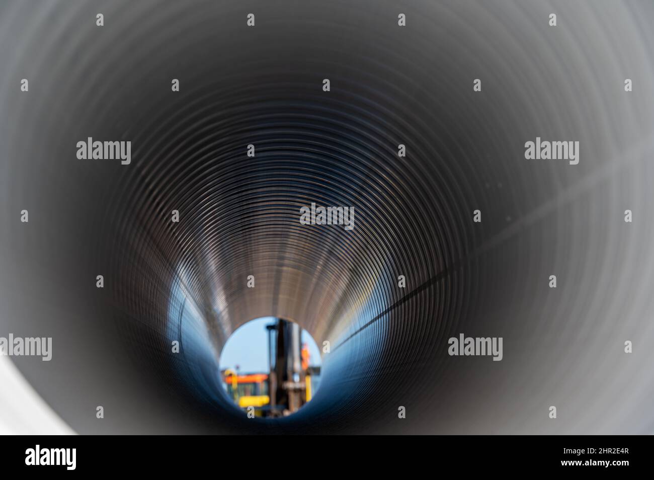 Inside the plastic corrugated pipe. Polypropylene pipe for laying in ...