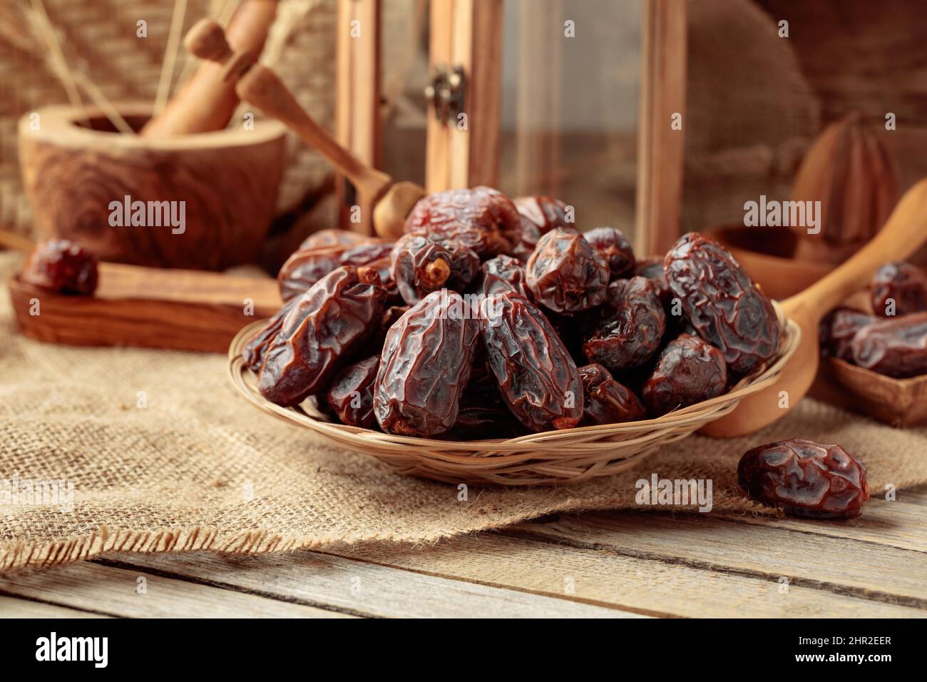 Delicious juicy raw ripe dates fruits on a kitchen table Stock Photo ...