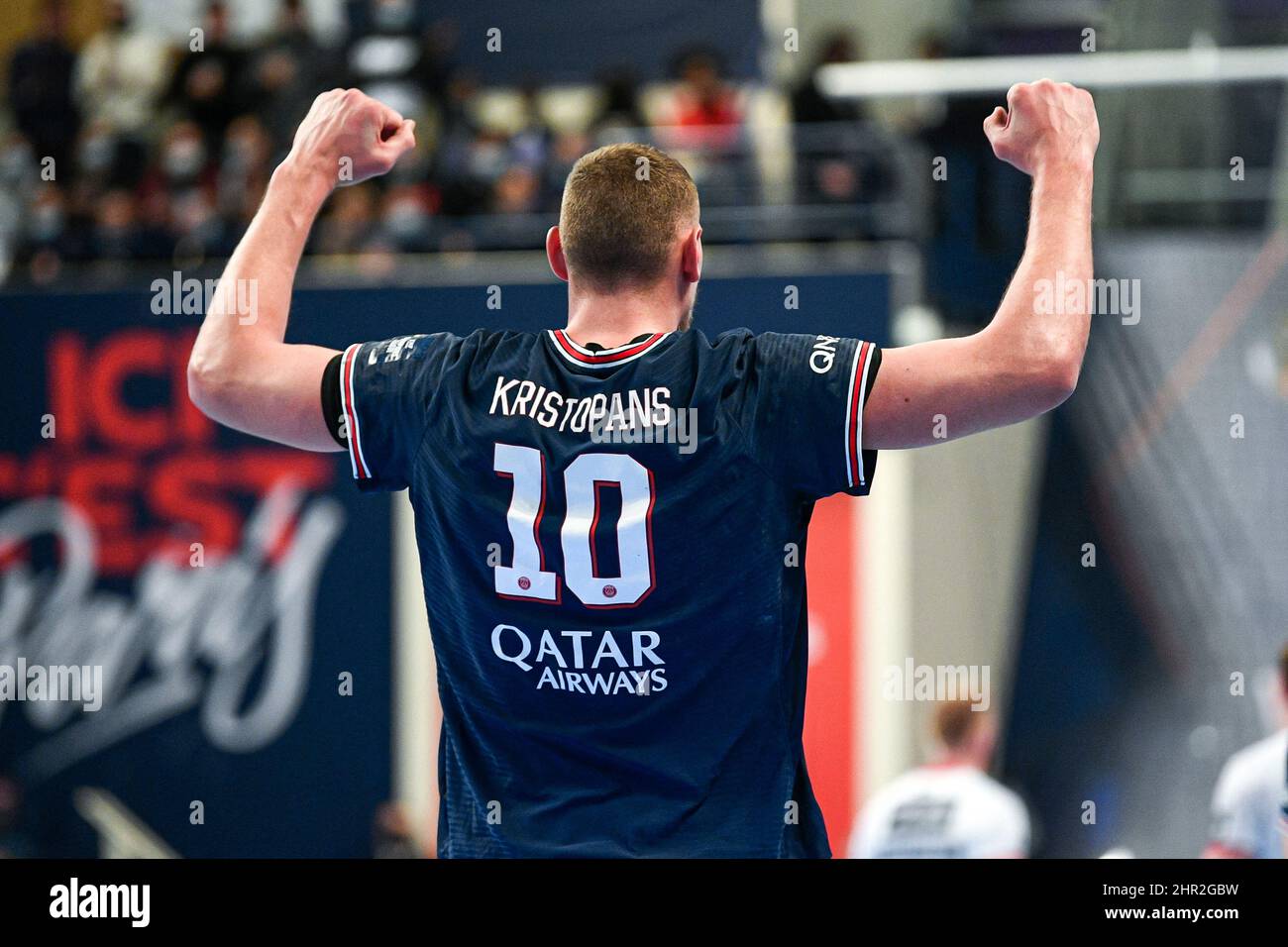 Dainis Kristopans (from back) of PSG reacts during the EHF Champions ...
