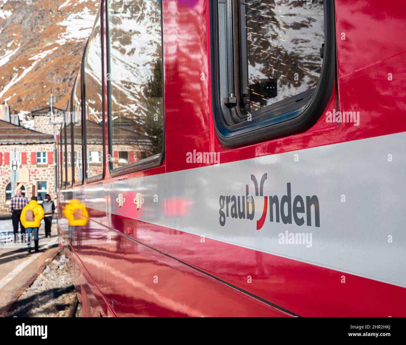 Alp Grum, Switzerland - January 19, 2022: Bernina Express panoramic ...