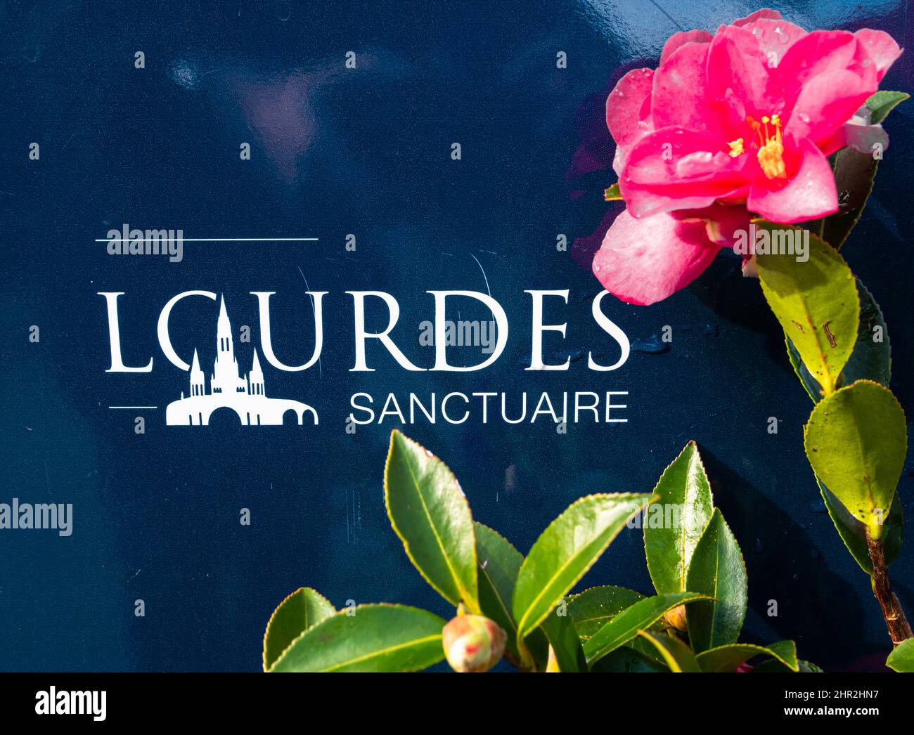 Lourdes, France - February 1, 2022: Sign for the Sanctuary of Lourdes ...