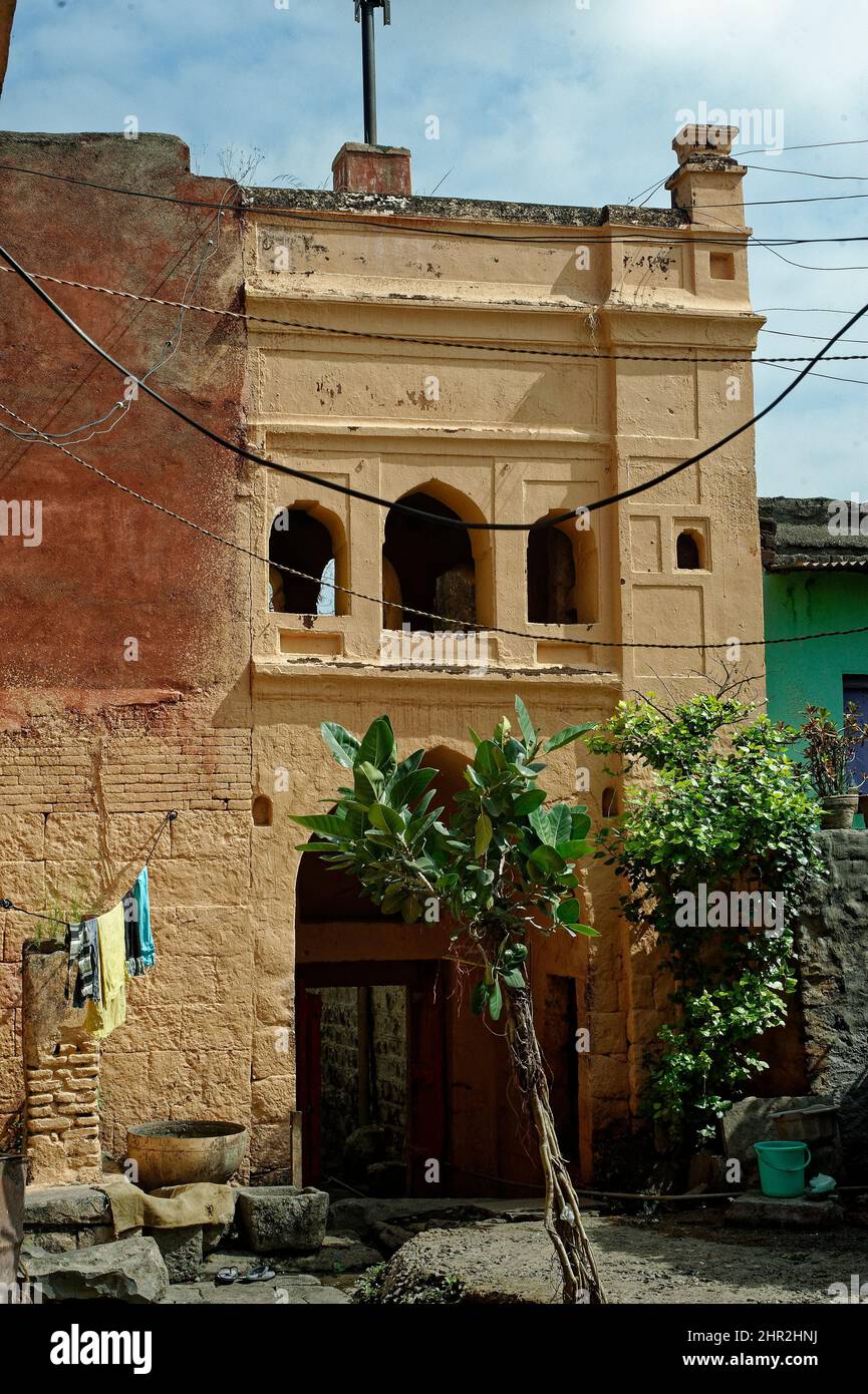 Entrance of a Jata Shankar Hindu Temple at Beed state Maharashtra India ...