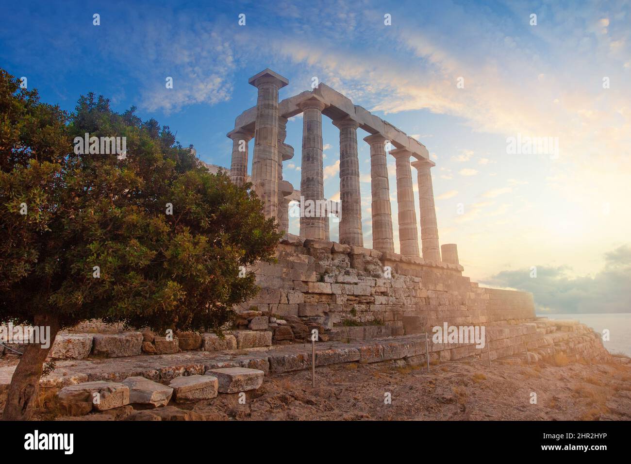 Greece. Cape Sounion - Ruins of an ancient Greek temple of Poseidon ...