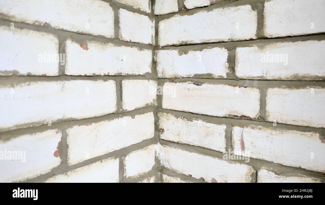 Full frame background of white bricks pointed with dark cement Stock ...