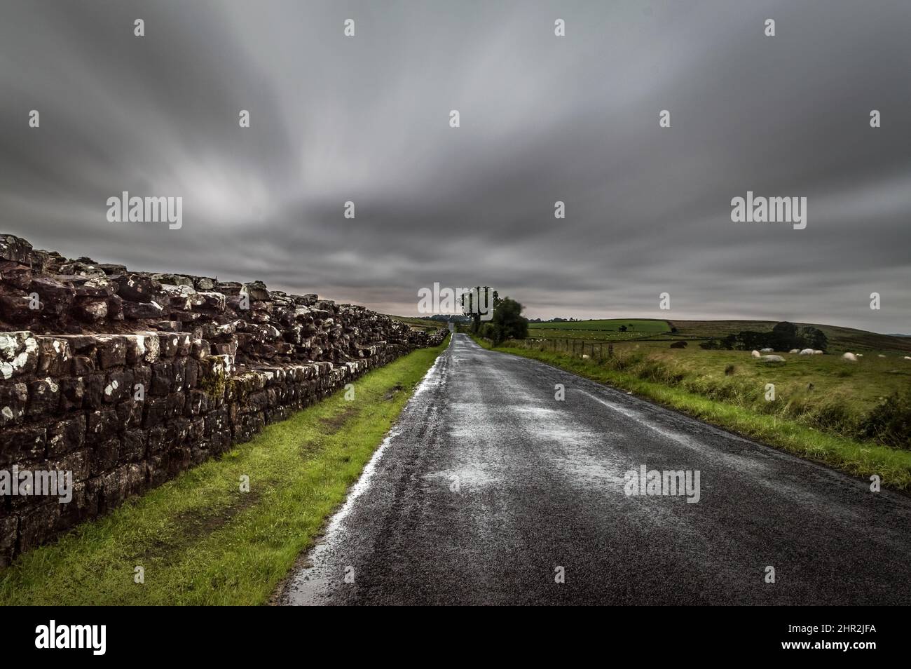 Road alongside the Adrian's Wall, England Stock Photo - Alamy