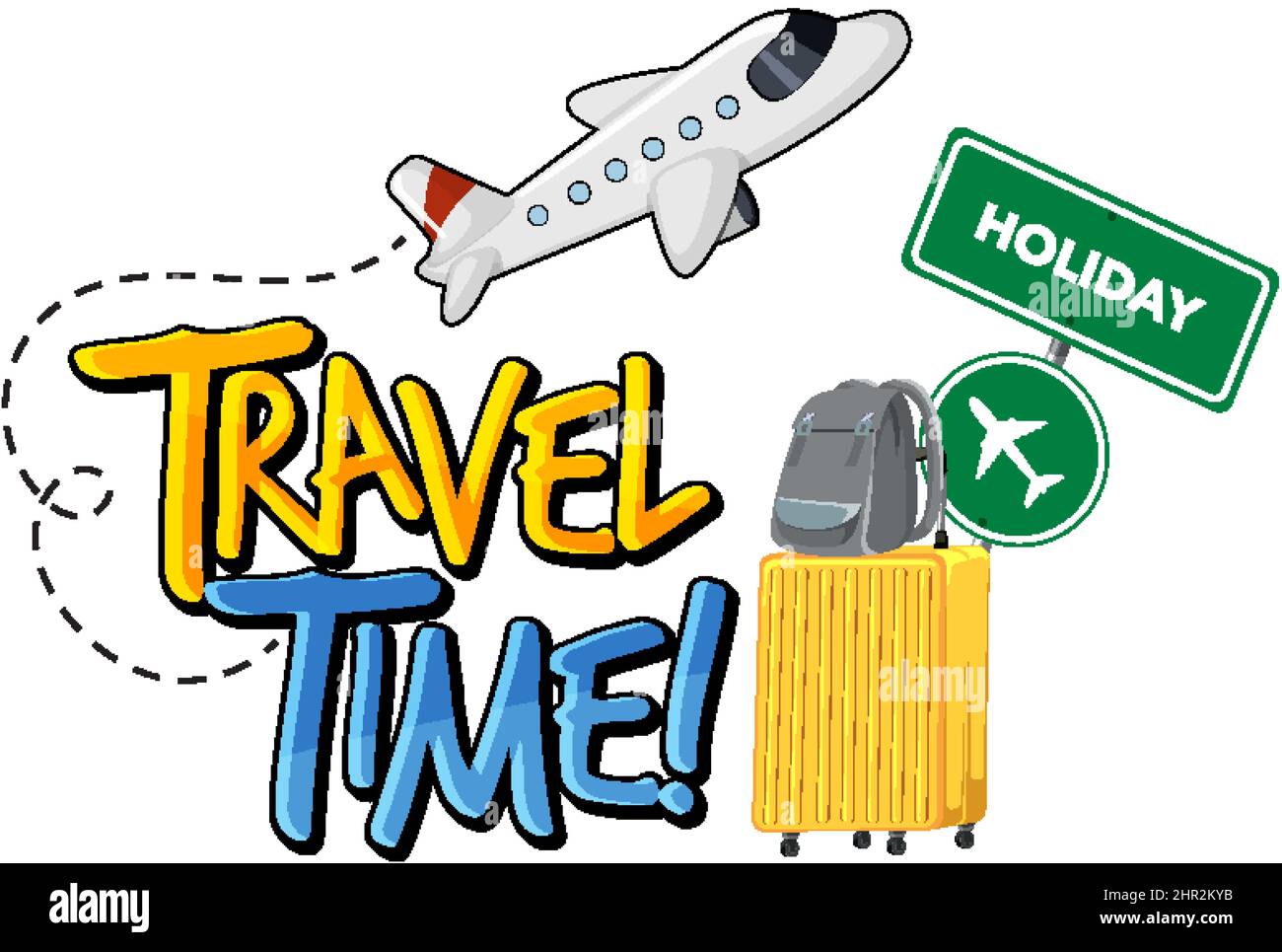 Travel Time typography design with travelling objects illustration ...