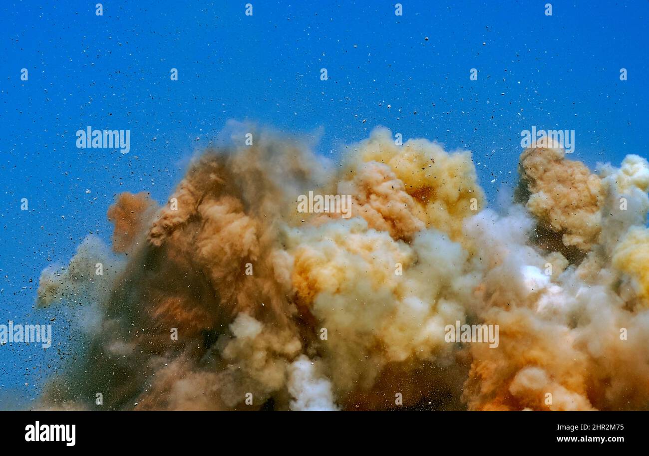 Dust storm after detonator blast on the construction site Stock Photo ...