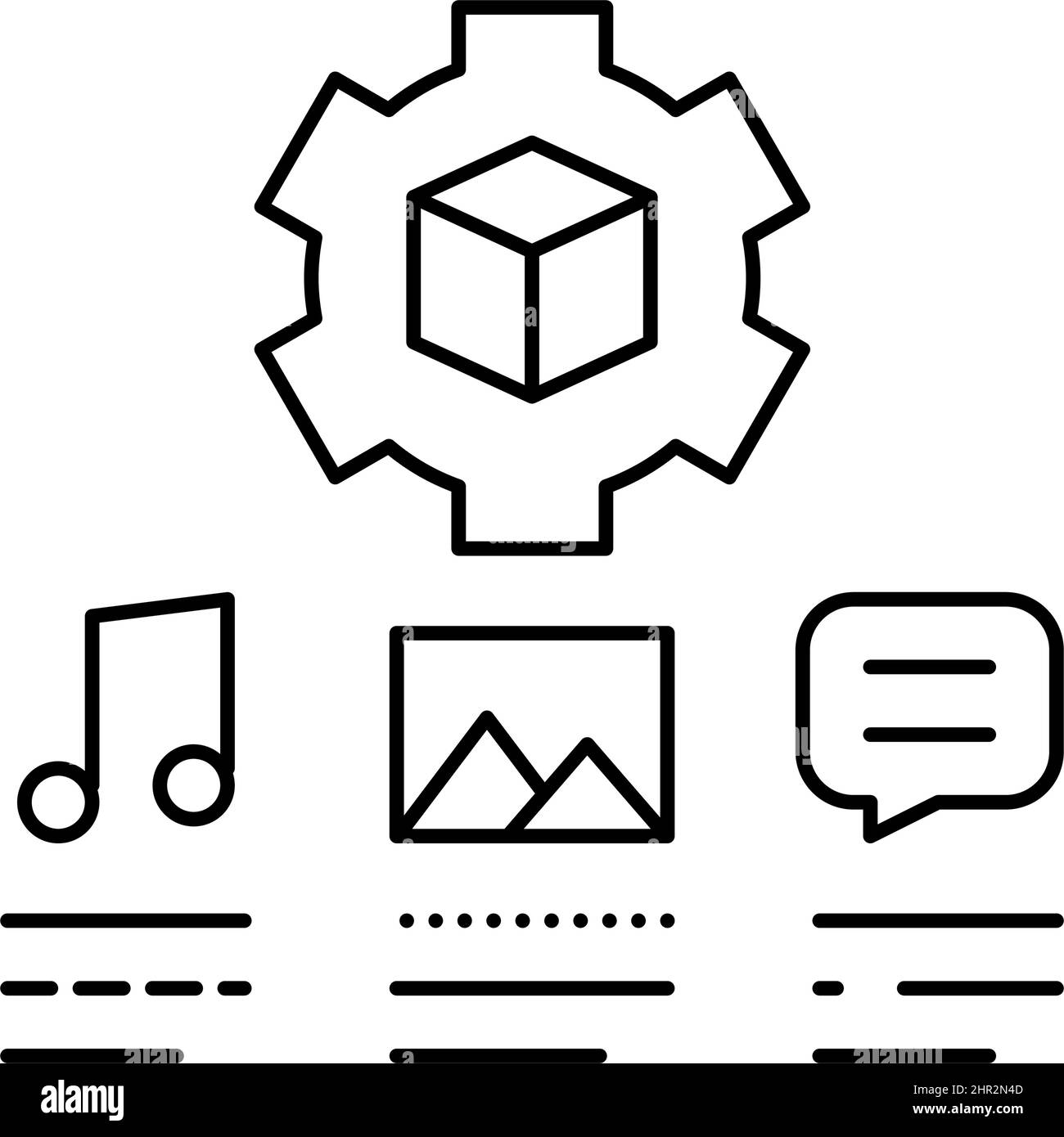 settings of audio, image and test ugc line icon vector illustration ...