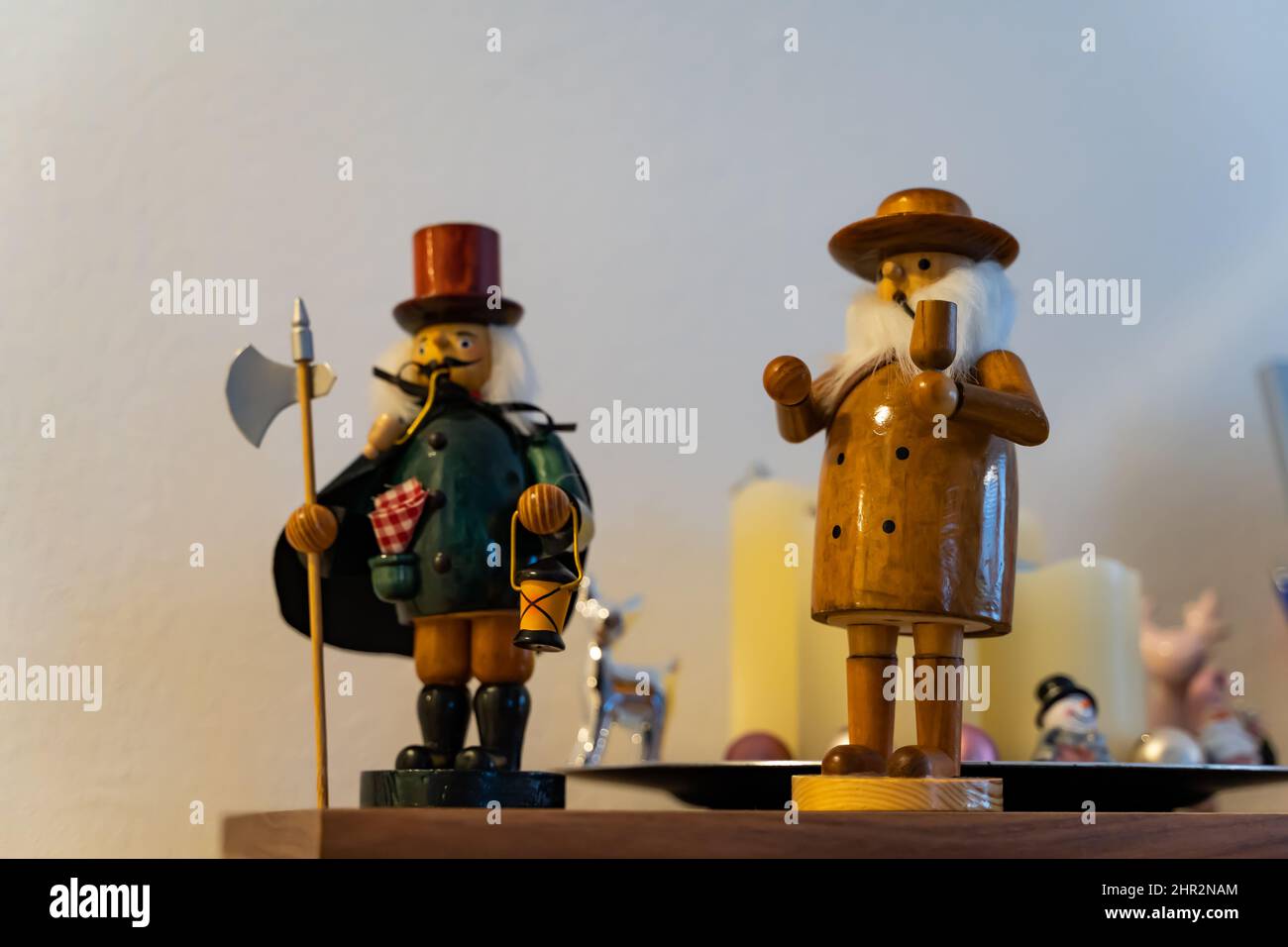 Closeup shot of the traditional german wooden figurines of incense ...