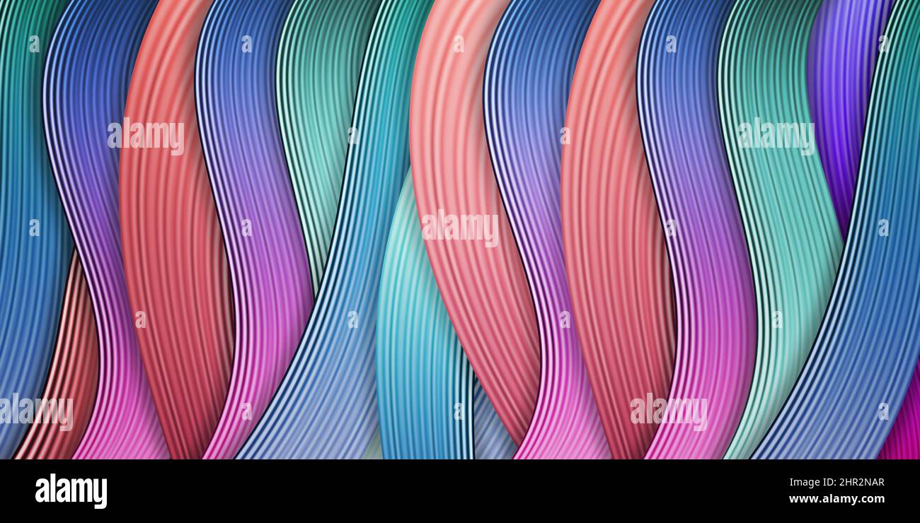 Abstract colorful wavy lines, cable, sheaf of wire stipe background ...