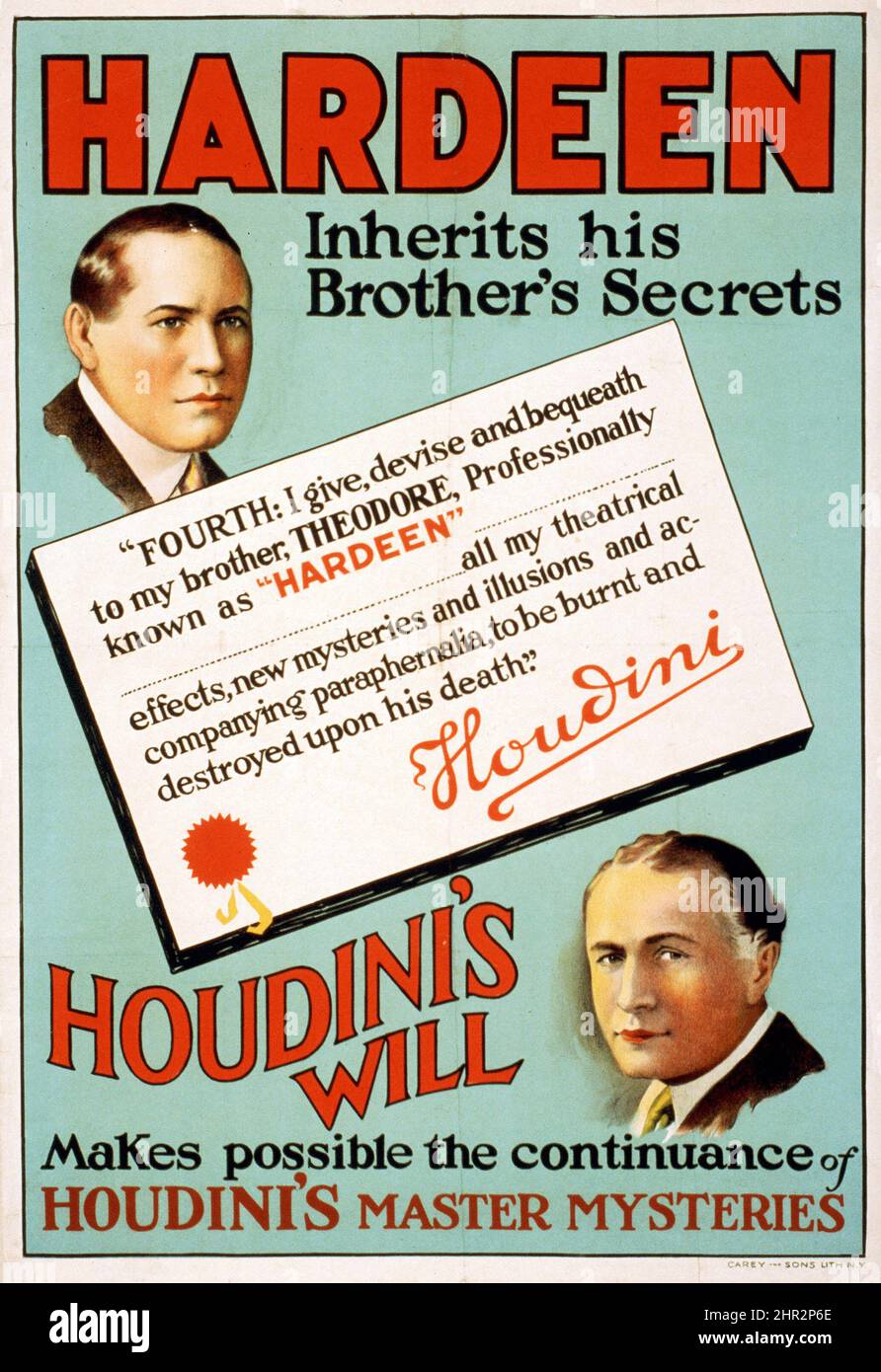 Hardeen inherits his brother's secrets - Houdini's will makes possible ...