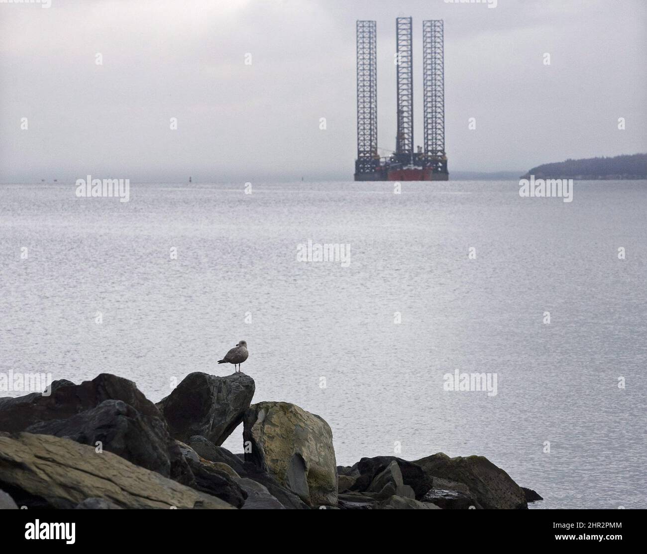 The jack-up rig Rowan Gorilla III is loaded on to the semi-submersible ...