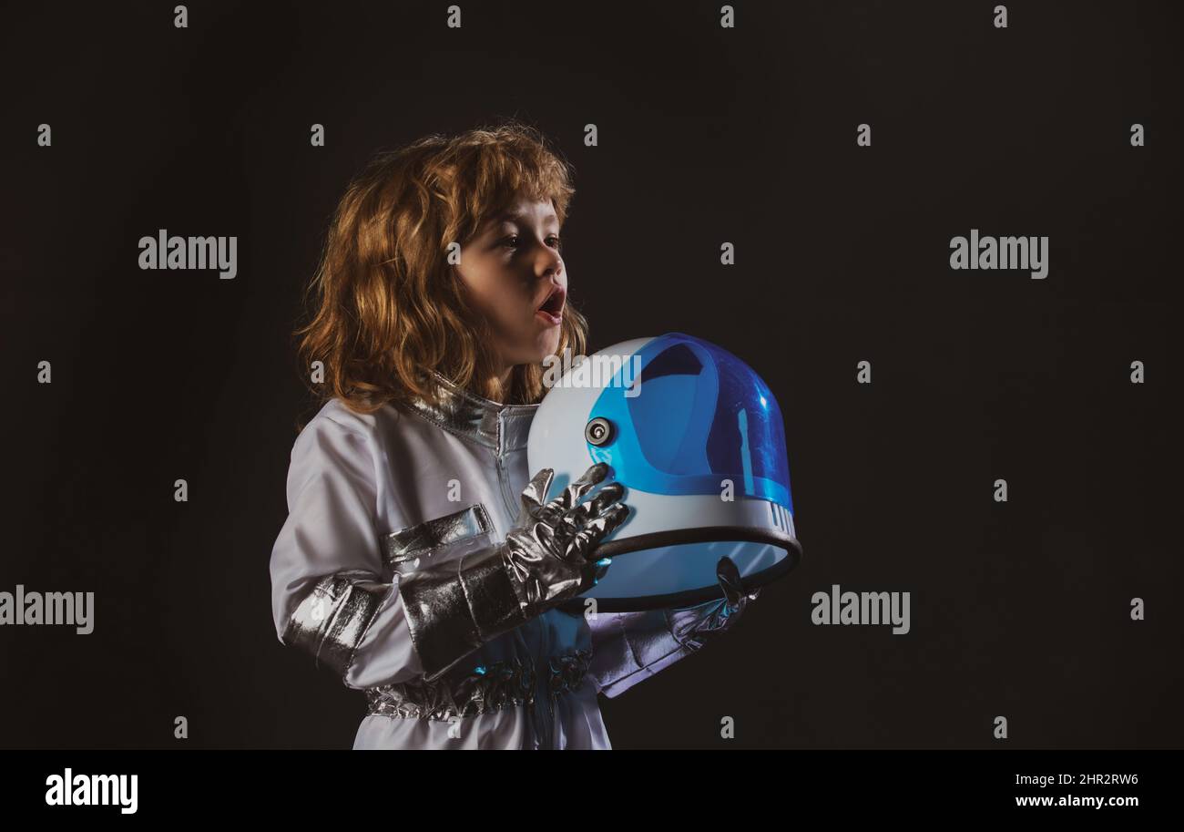 Funny child boy playing astronaut or spaceman Stock Photo - Alamy