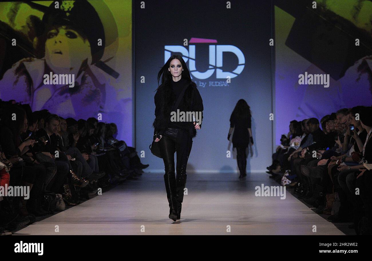 A model wears a design by RUD styled by Rudsak during Montreal Fashion ...