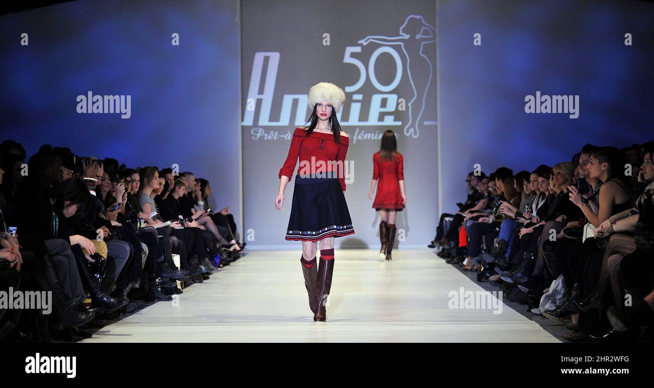 Models wear designs by Annie 50 during Montreal Fashion Week, in ...