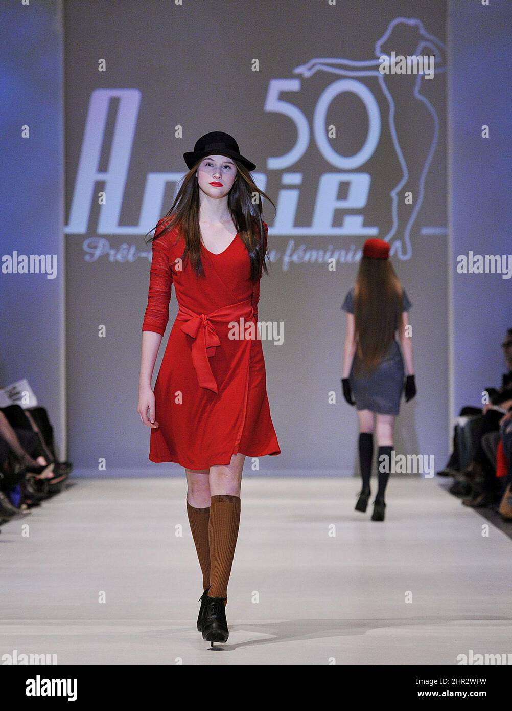 Models wear designs by Annie 50 during Montreal Fashion Week, in ...