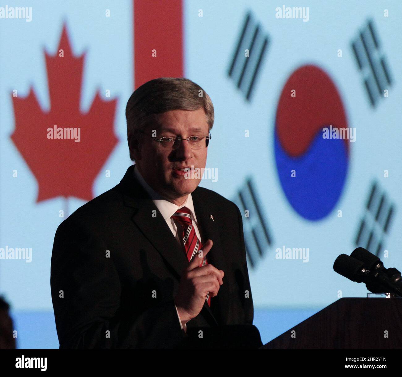 Prime Minister Stephen Harper speaks at a Canada Korea Foundation ...