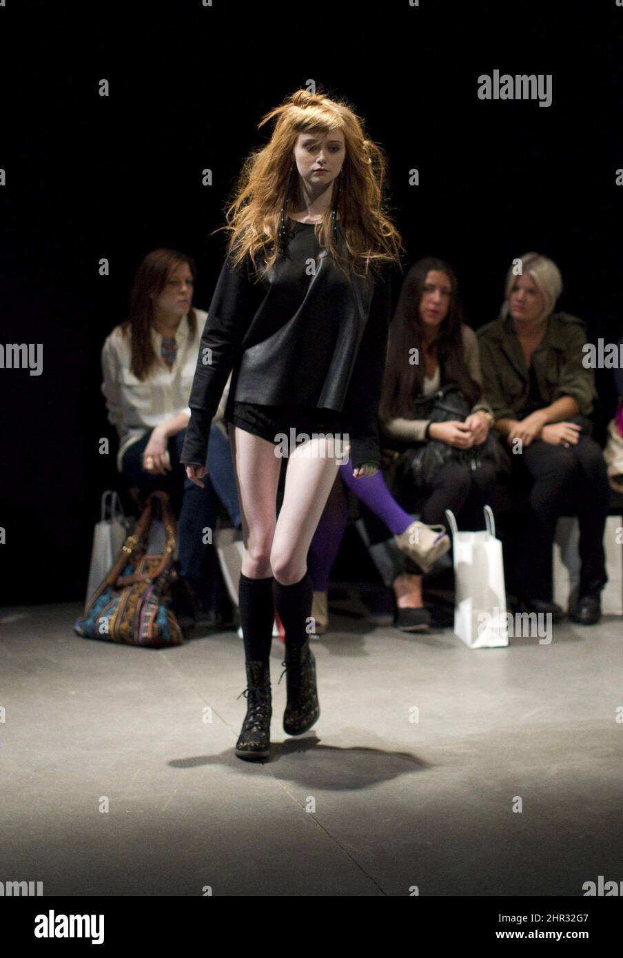 A model shows a creation during the Label show during Toronto Fashion ...