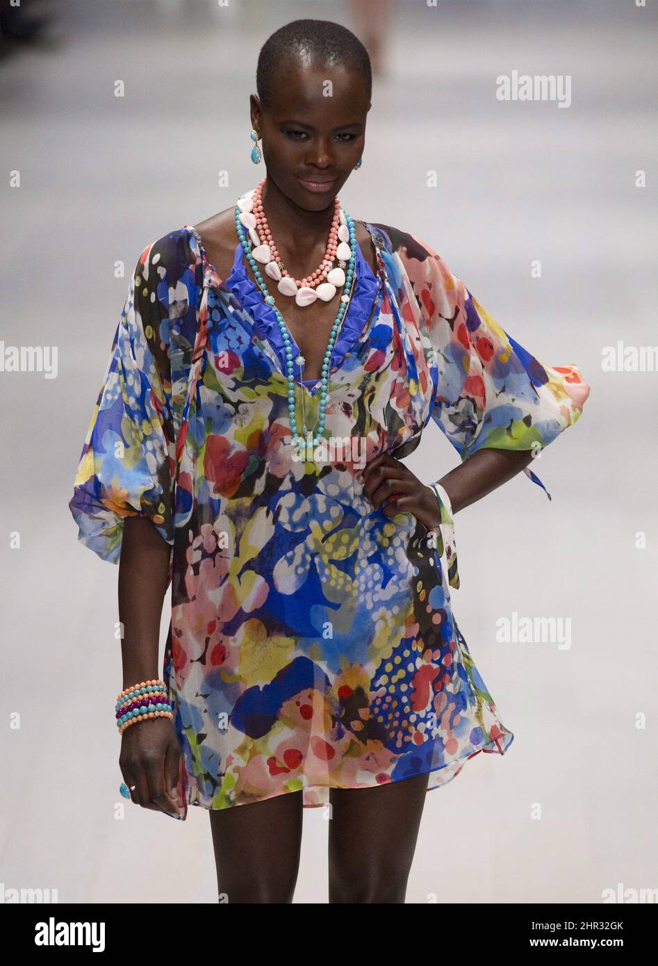 A model shows a creation during the Shan show during Toronto Fashion ...