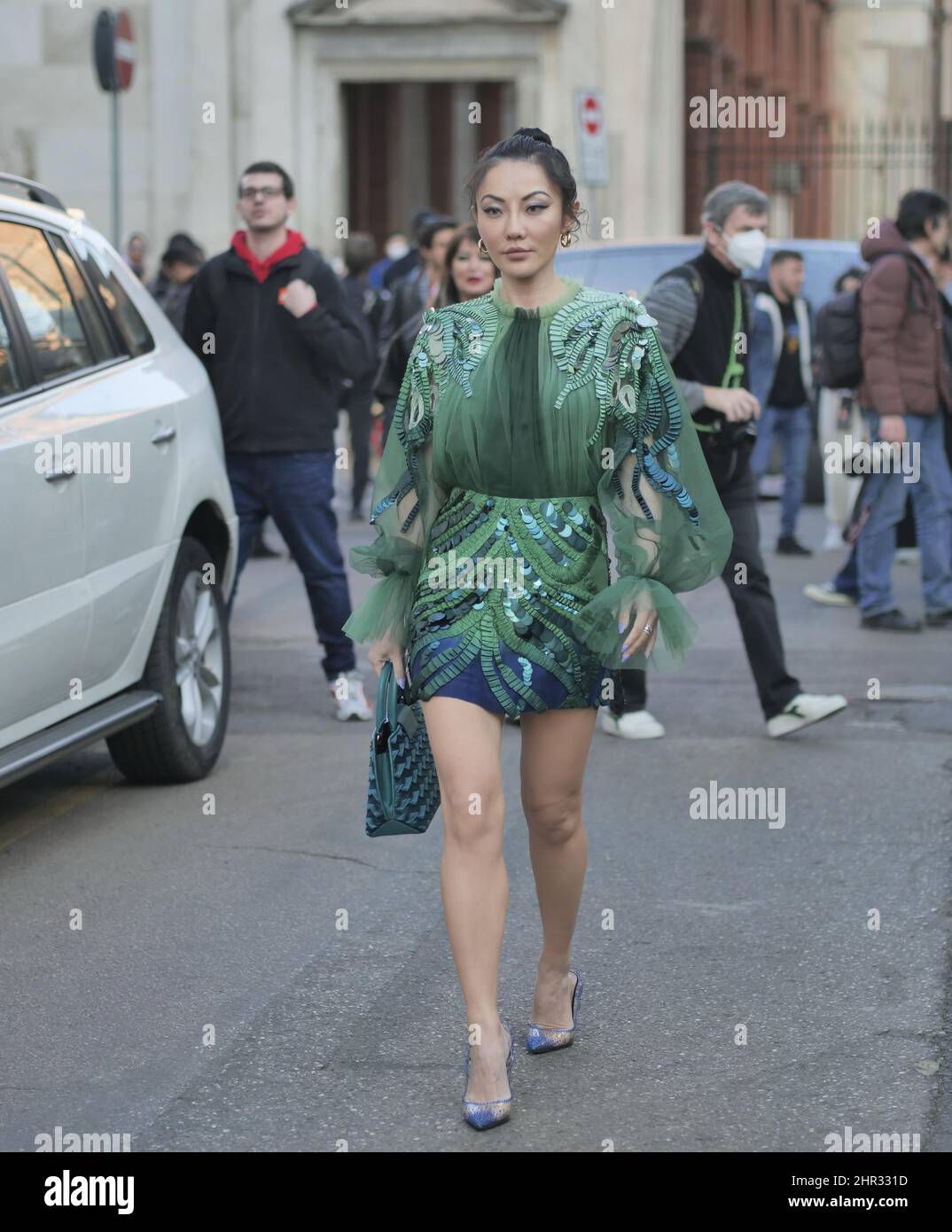 Jessica Wang street style outfit before Alberta Ferretti fashion show ...