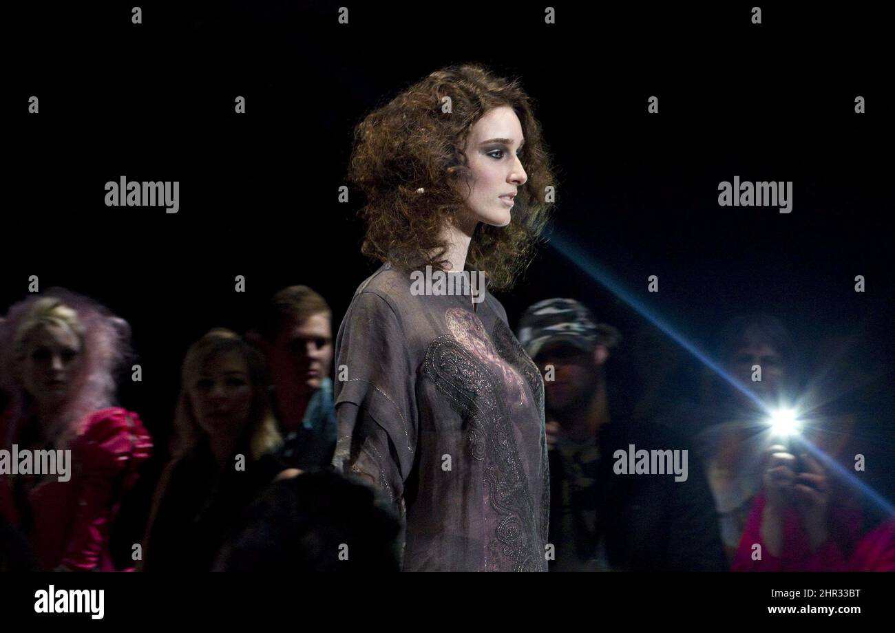 A model shows a creation during the Anu Raina Runway Show during ...
