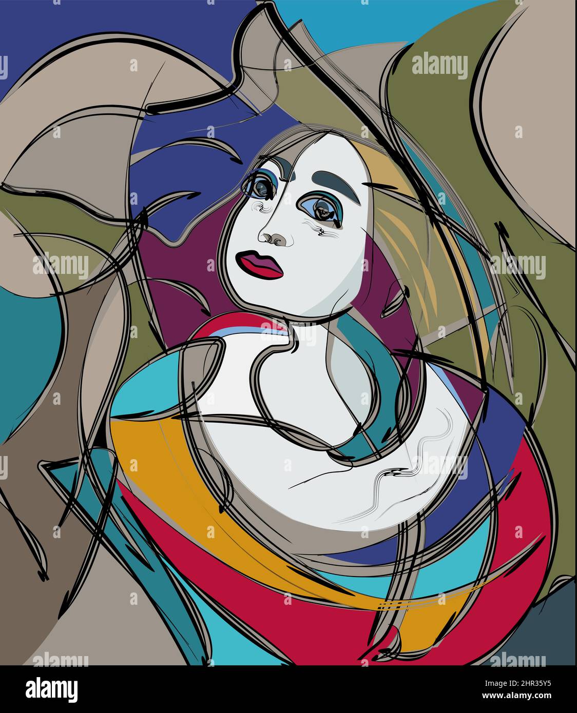abstract drawing, portrait of girl in cubist art style Stock Vector ...