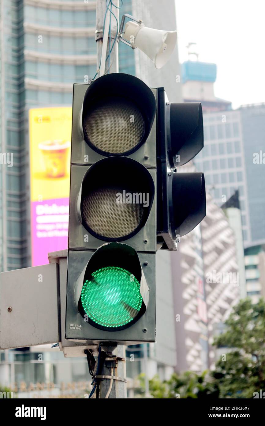 Traffic light, Sudirman Street,in the central of Jakarta,Indonesia ...