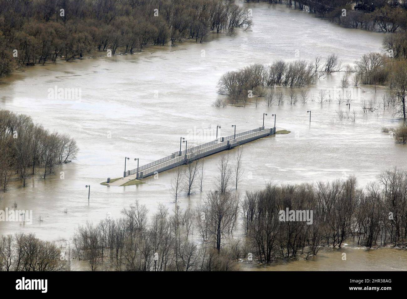 Aerial of a flooded park just in Brandon, Manitoba as Prime Minister ...