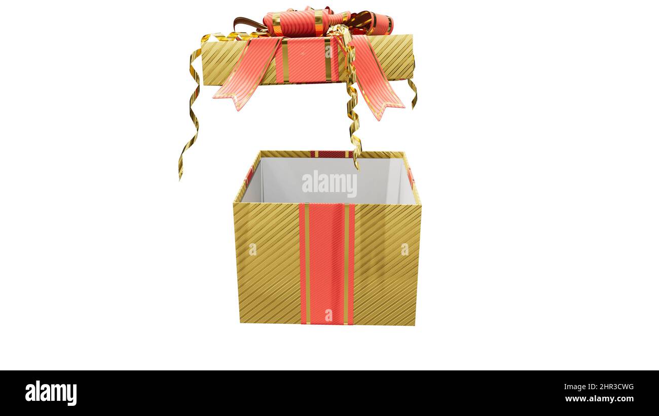 opened golden - red surprise gift box on white background, isolated ...