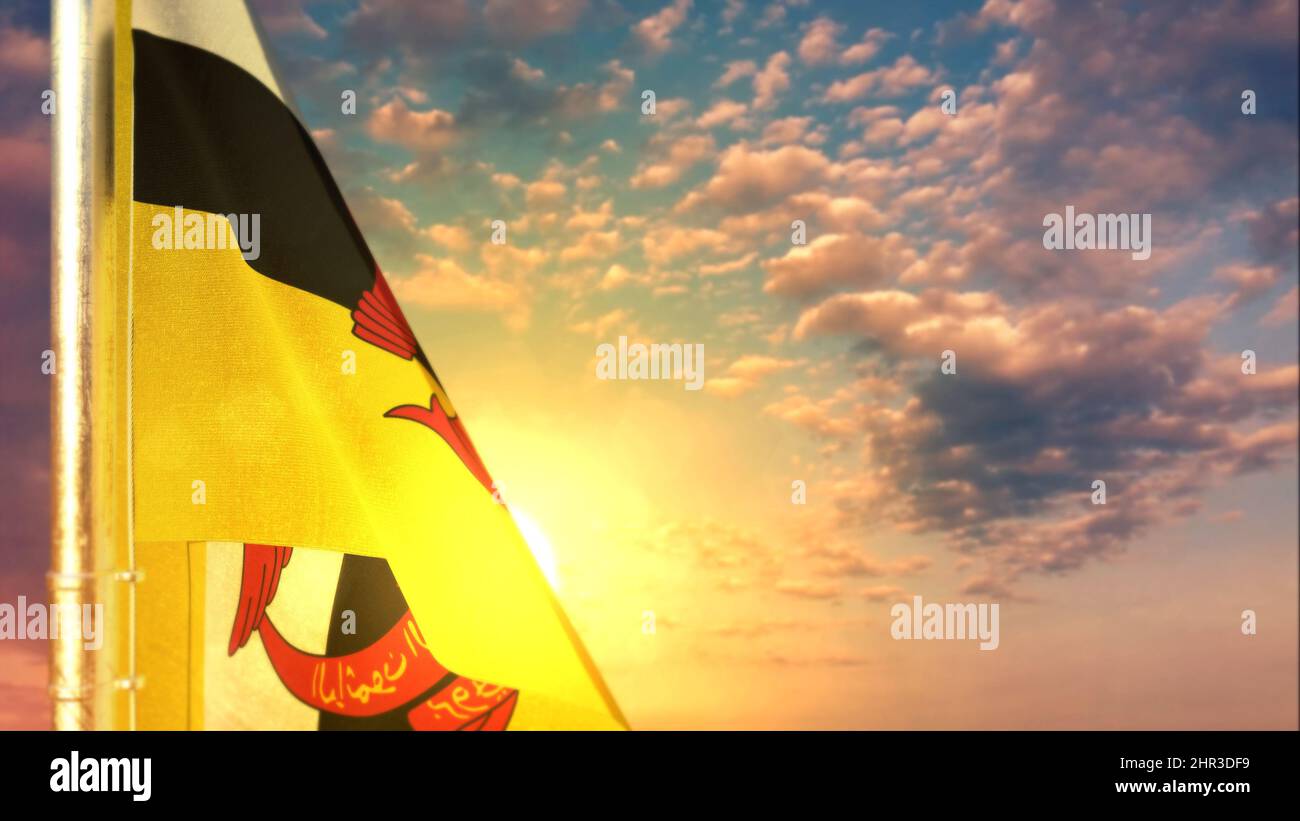 Brunei Darussalam flag is hanging on sunset sky for state holiday ...