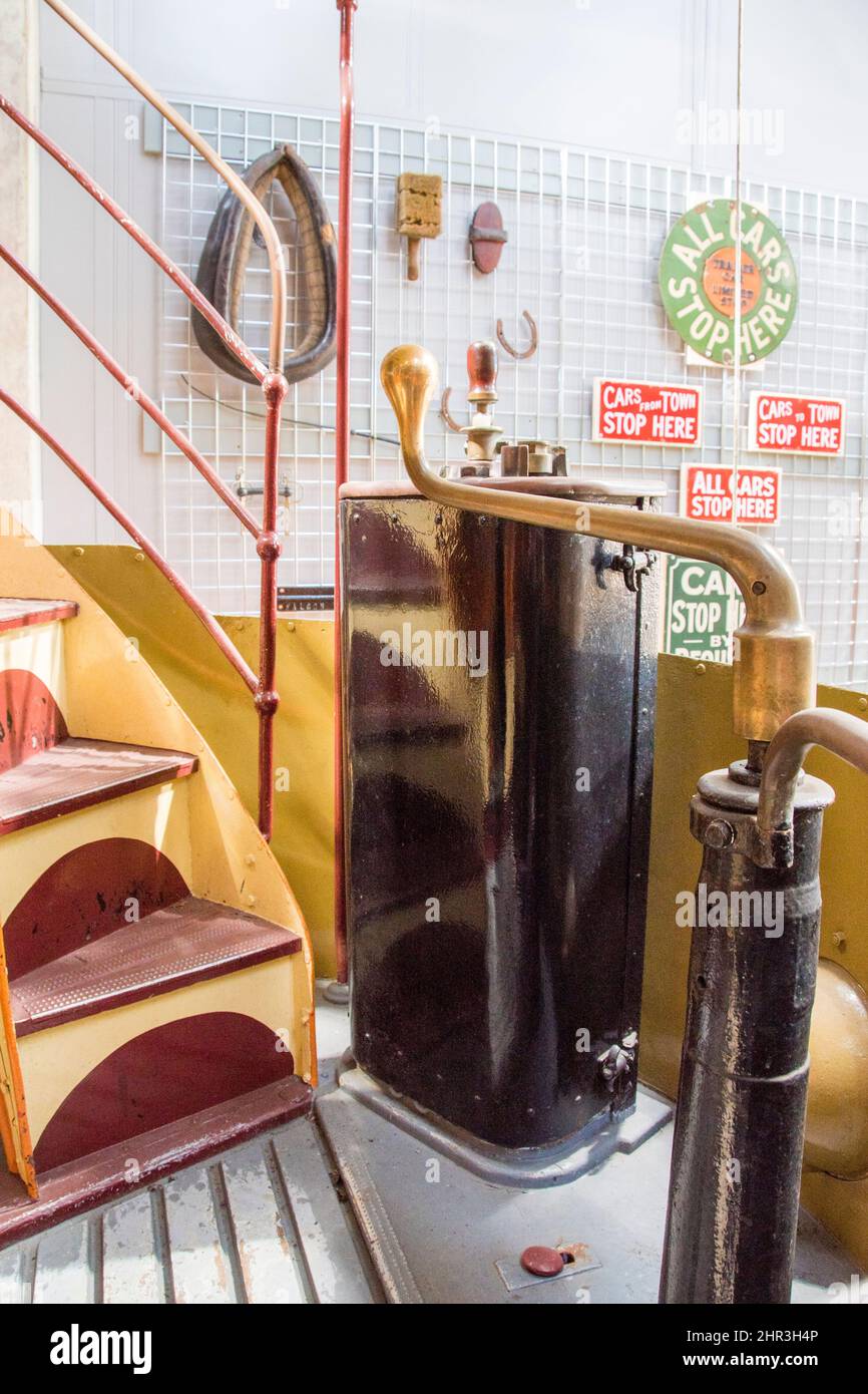Derbyshire, UK – 5 April 2018: Close up of drivers cab & steering ...