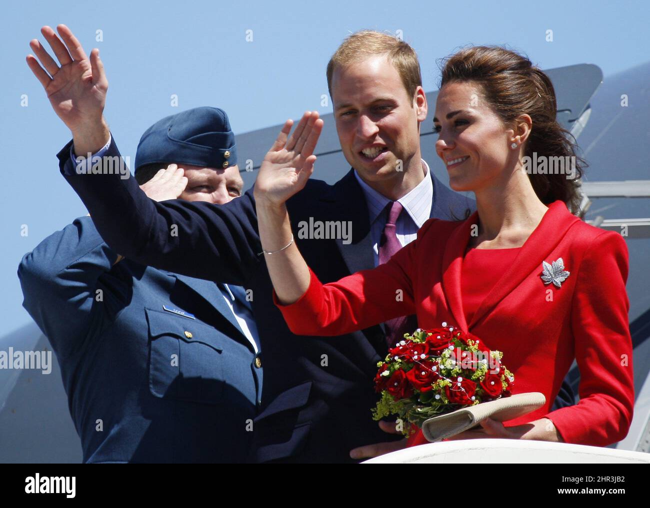 The Duke and Duchess of Cambridge wave as they depart Calgary, Friday ...