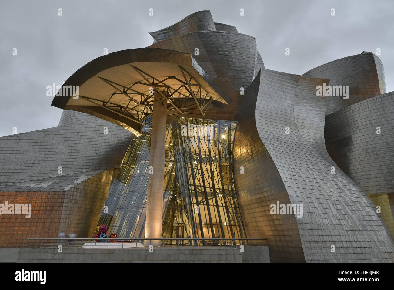 Guggenheim Museum of Modern Art, landmark building exterior at dusk in ...