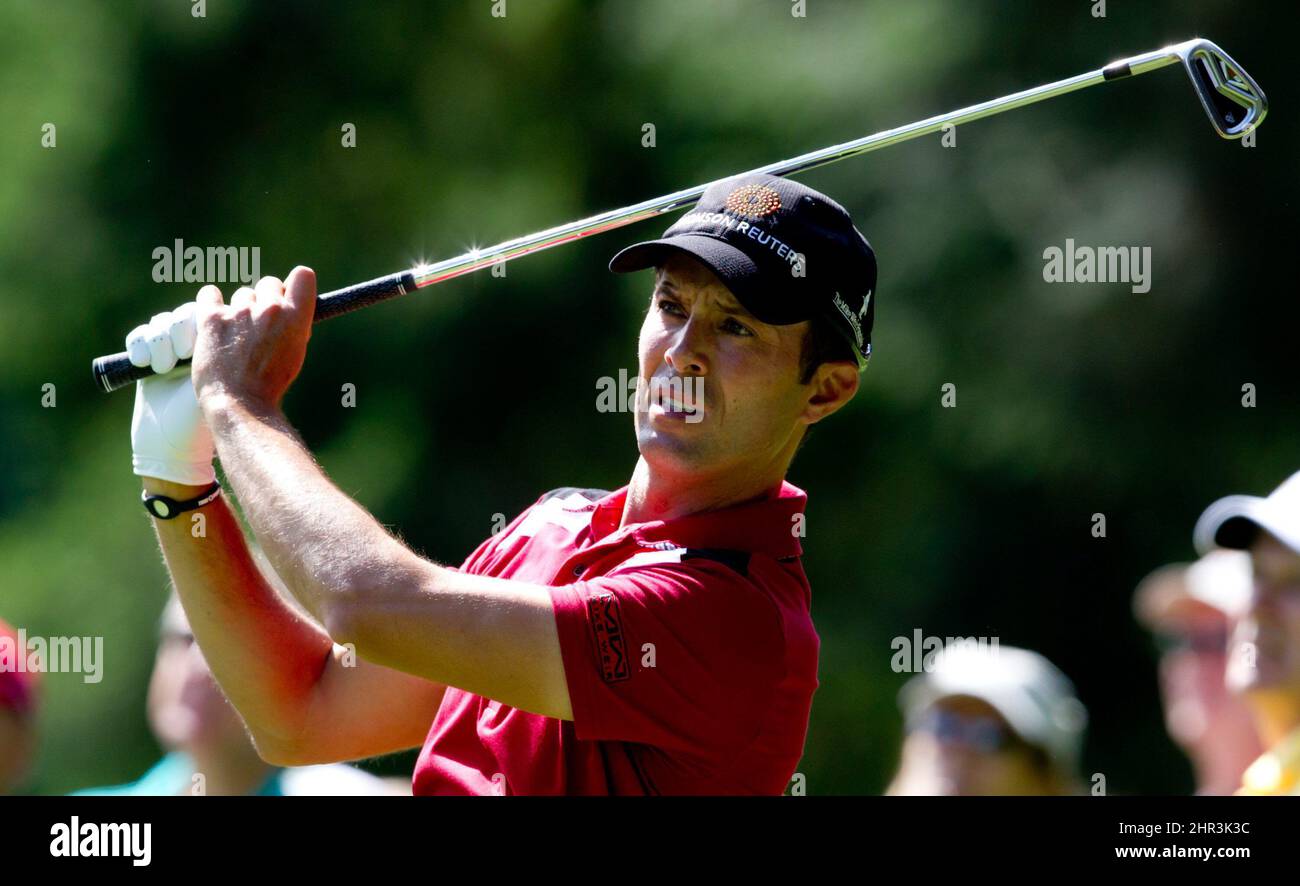 Canada's Mike Weir, of Bright's Grove, Ont., tees off on the third hole ...