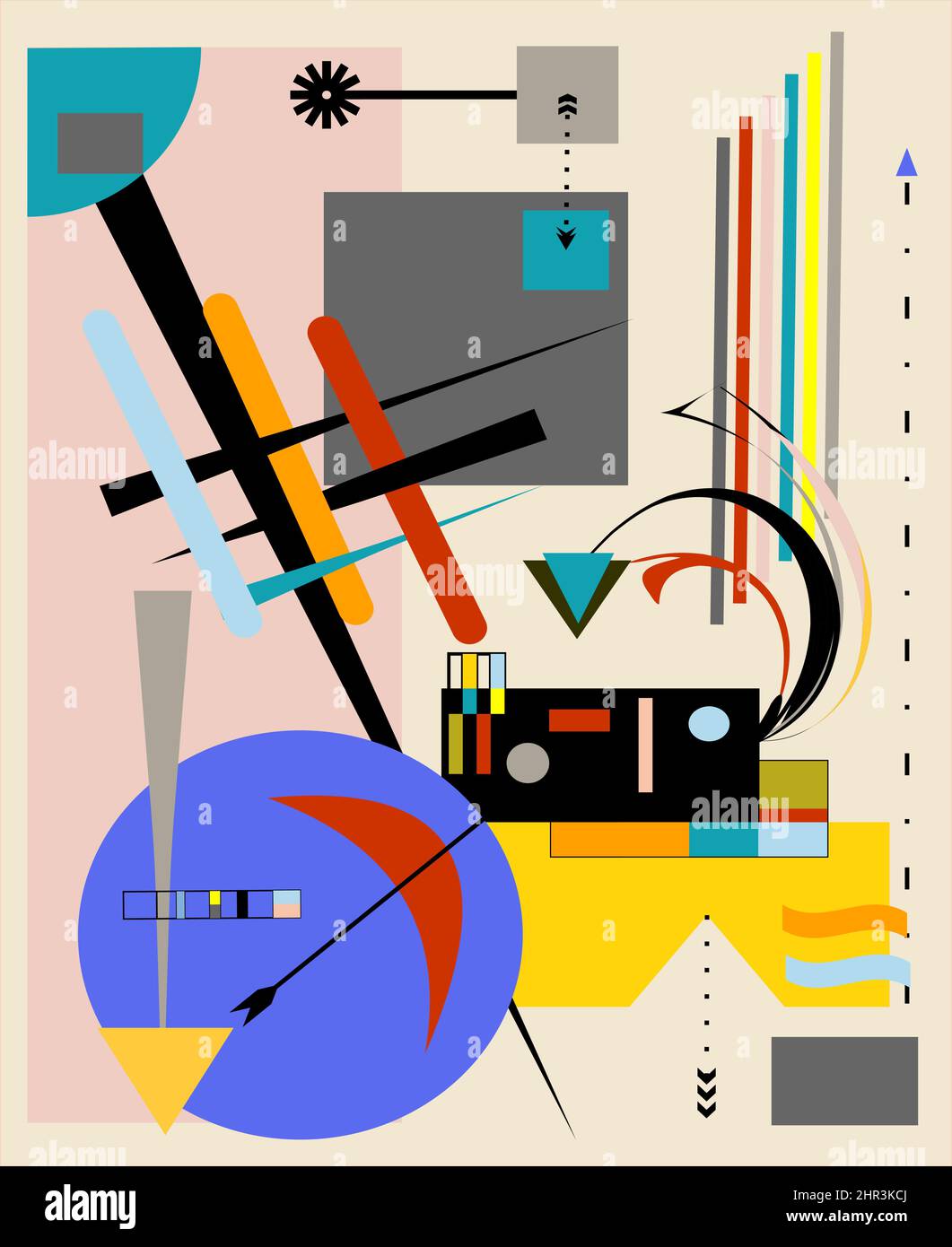 Abstract beige background ,fancy geometric and curved colorful shapes ...