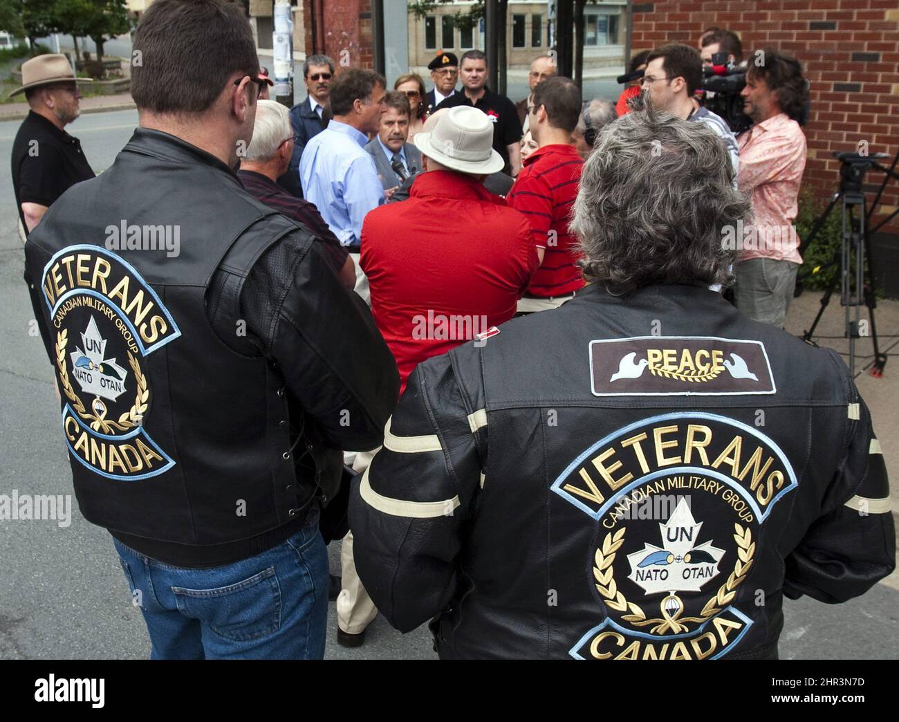 Members of a Canadian veterans motorcycle club attend a news conference ...