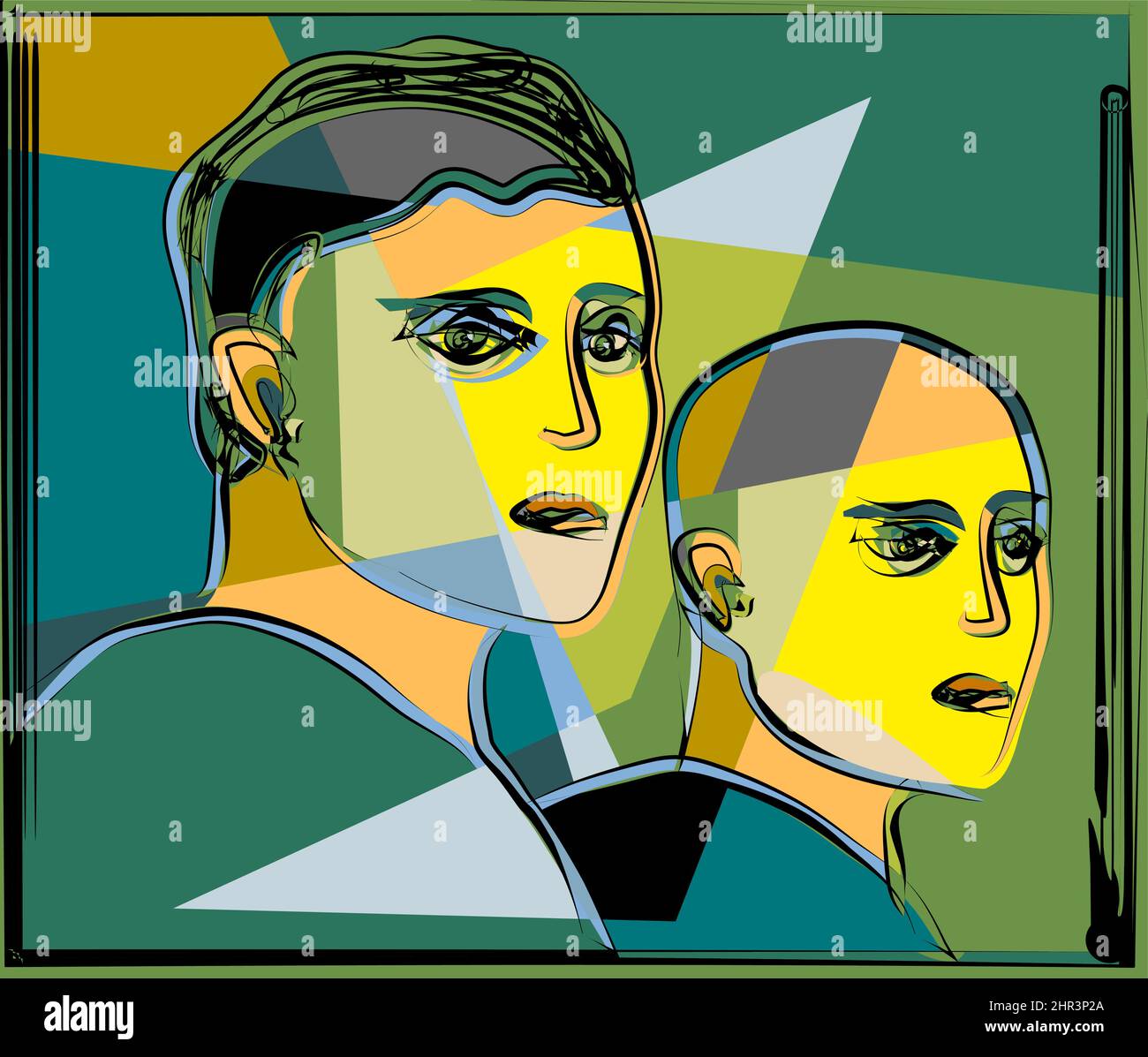 Colorful abstract background, cubism art style, double portrait Stock ...