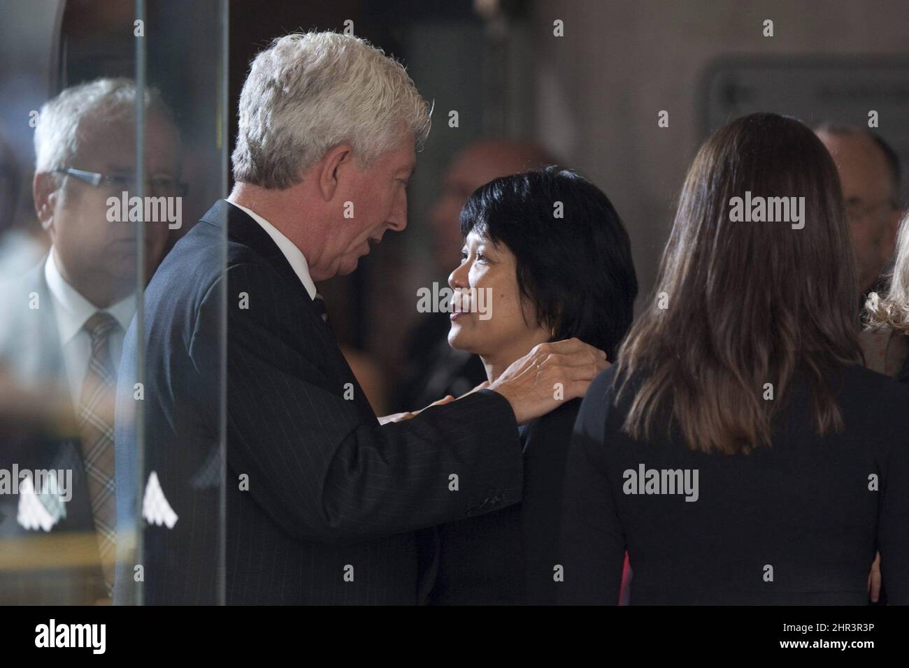 Gilles Duceppe Second Left Talks To Olivia Chow Following The Funeral