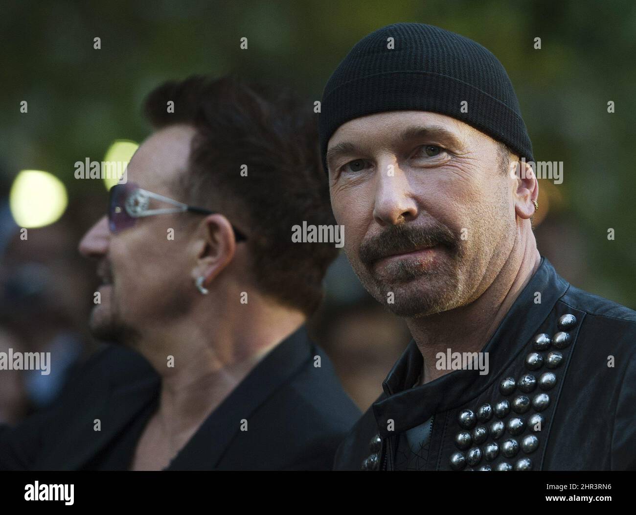 U2 lead singer Bono, left, and guitarist The Edge arrive on the red ...