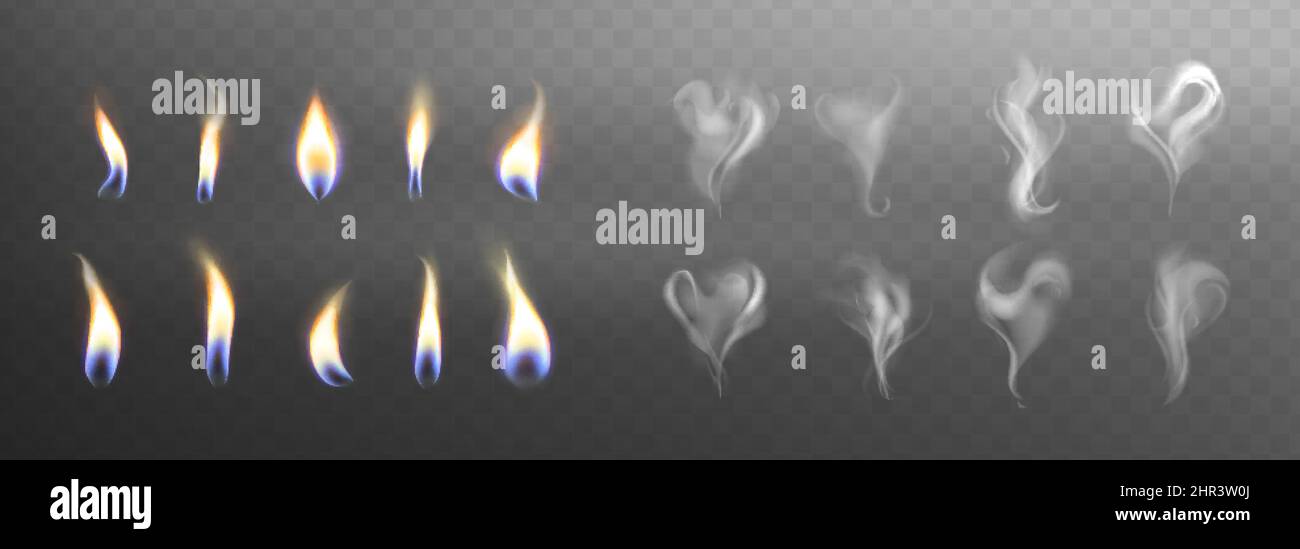 Candle flame lights and smoke steam with hart and swirl shaped ...